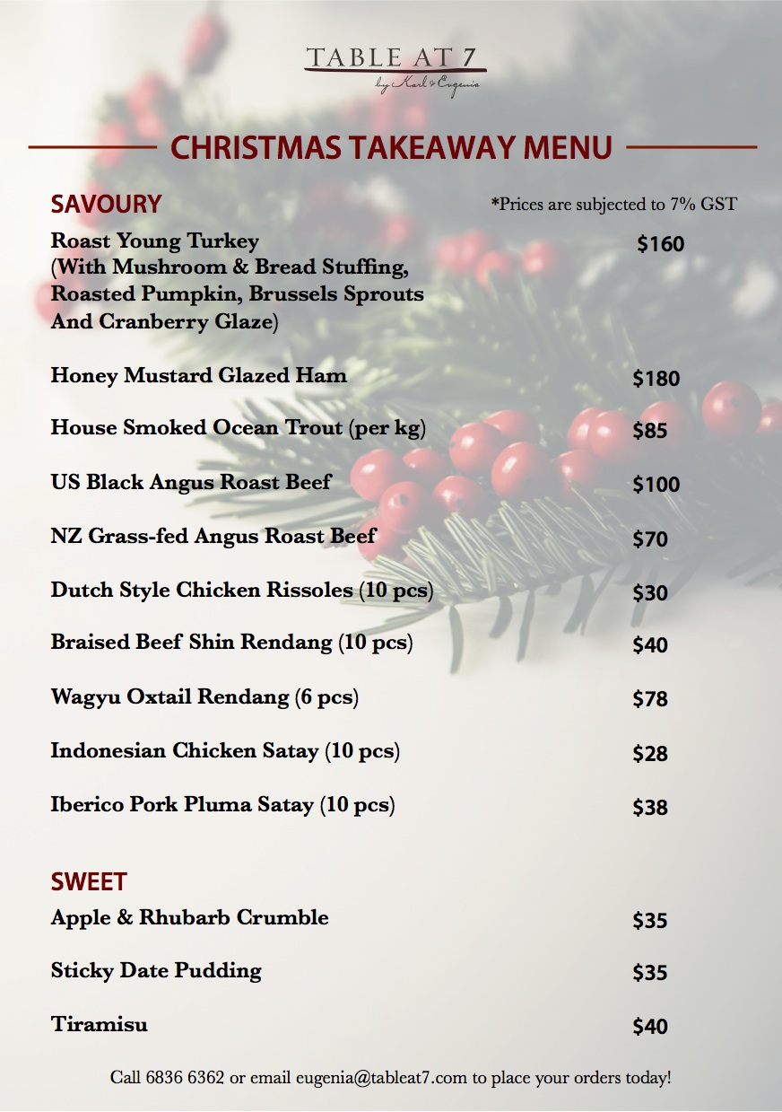 Special Christmas Take Away Menu - ALL ABOUT CITY - SINGAPORE